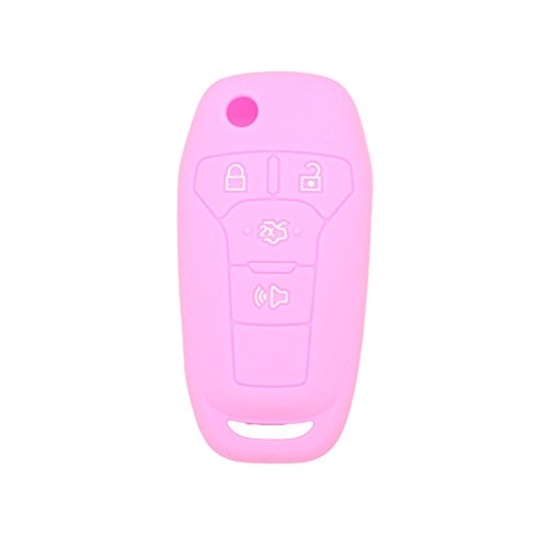 SEGADEN Silicone Cover Protector Case Holder Skin Jacket Compatible with FORD Fusion 4 Button Flip Remote Key Fob CV2711 Pink