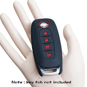 RUNZUIE 2Pcs Silicone Remote Smart Key Fob Compatible with 2024 2023 Nissan Rogue Pathfinder Key Fob Cover 4 Button (Black/Black with Red)