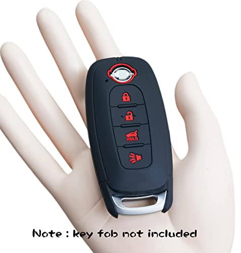 RUNZUIE 2Pcs Silicone Remote Smart Key Fob Compatible with 2024 2023 Nissan Rogue Pathfinder Key Fob Cover 4 Button (Black/Black with Red)