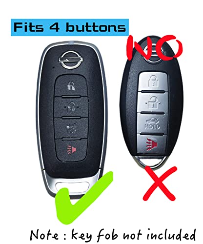 RUNZUIE 2Pcs Silicone Remote Smart Key Fob Compatible with 2024 2023 Nissan Rogue Pathfinder Key Fob Cover 4 Button (Black/Black with Red)