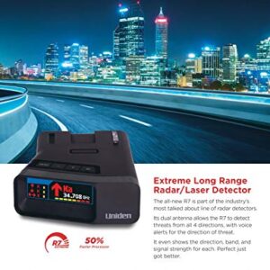 Uniden R7 EXTREME LONG RANGE Laser/Radar Detector, Built-in GPS w/ Real-Time Alerts, Dual-Antennas Front & Rear w/Directional Arrows, Voice Alerts, Red Light Camera and Speed Camera Alerts