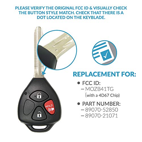 Keyless2Go Replacement for Keyless Entry Car Key Vehicles That Use MOZB41TG with 4D67 Chip