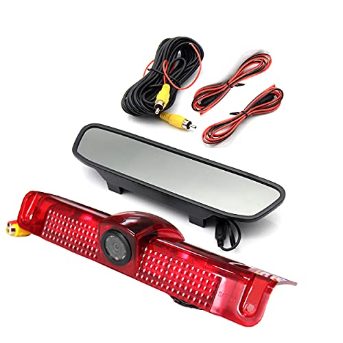 RED WOLF 3rd Third Brake Light Backup Camera w/4" Rear View Mirror Monitor Kit for Chevrolet Chevy Express/GMC Savana 2500 3500 2003-2019 3rd Brake Light Position Mounted