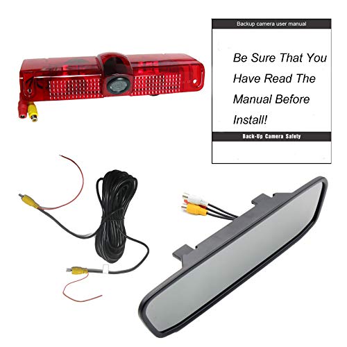 RED WOLF 3rd Third Brake Light Backup Camera w/4" Rear View Mirror Monitor Kit for Chevrolet Chevy Express/GMC Savana 2500 3500 2003-2019 3rd Brake Light Position Mounted