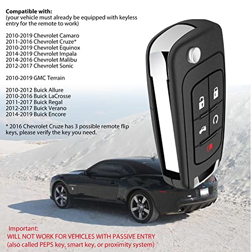 Keyless Entry Remote Fob Fits for Chevy Camaro Equinox 2010-2019/ Cruze 2011-2016/ Sonic 2012-2017/ Malibu 2014-2016/ GMC Terrain Buick Lacrosse Regal Verano Encore Replacement for P/N: OHT01060512