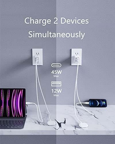 USB C Charger 65W, RICOMM GaN PPS Fast Charger Adapter Kit (Soft Silicone Cable Included) Travel Wall Charger Foldable Plug for MacBook, iPhone Pro Max, iPad, AirPods, Samsung Galaxy S22/S20/S10