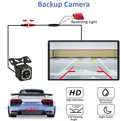 NHOPEEW Car Rear View Camera Waterproof 12 LED Backup Camera 170° Wide Angle Night Visions Reverse Camera for Universal Cars, SUV, Trucks, RV and More