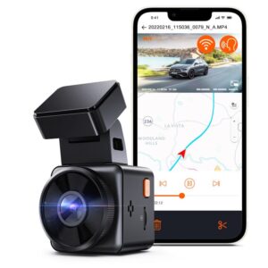 vantrue e1 lite 1080p wifi mini dash cam with gps and speed, free app, voice control front car dash camera, 24 hours parking mode, night vision, motion detection, loop recording, support 512gb max