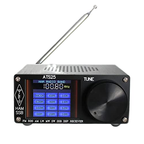 Upgrade 5.2a MAX Version Si4732 ATS-25 All Band Radio Receiver DSP Receiver,FM AM (MW and SW) SSB Shortwave Receiver with Aluminium Alloy Case,Support Type-C Charging Interface