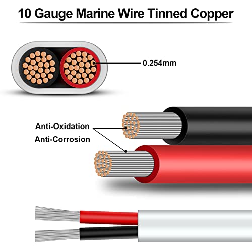 10 Gauge Wire,iGreely 10 Gauge Marine Wire 30FT 10AWG Tinned Copper Boat Cable,2 Core Insulated Duplex Marine Stranded Cable for Automotive Boat Marine Speakers Solar Outdoors Wiring