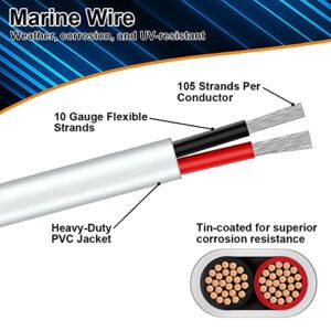 10 Gauge Wire,iGreely 10 Gauge Marine Wire 30FT 10AWG Tinned Copper Boat Cable,2 Core Insulated Duplex Marine Stranded Cable for Automotive Boat Marine Speakers Solar Outdoors Wiring