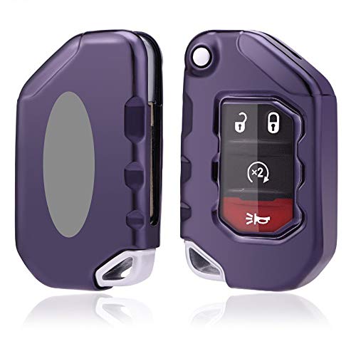 Royalfox(TM) 2/3/4 Buttons Soft TPU flip Folding Remote Key Fob case Cover for Jeep 2020 2021 Gladiator JT Sahara JLU, for 2018 2019 2020 2021 Jeep Wrangler JL JLU Rubicon (Purple)