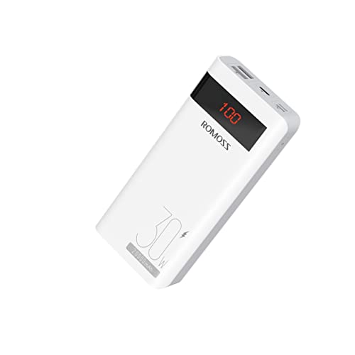 ROMOSS 20000mAh Power Bank, 30W PD USB C Super Fast Charging Portable Charger with 3 Outputs & 3 Inputs & LED Display, External Battery Pack for iPhone 14, Samsung Galaxy S22, iPad pro,Tablet,and More