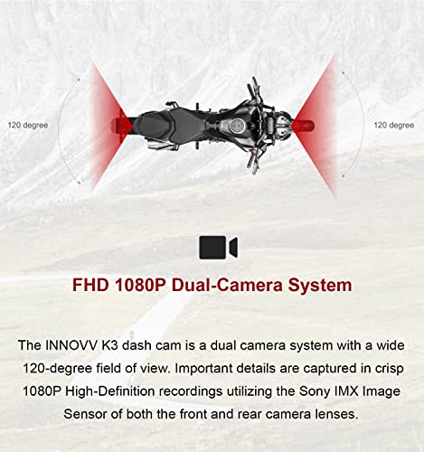 INNOVV K3 Dual Channel Motorcyle Motocam with WiFi, GPS, Parking Mode and IP67 Water-Resistant (microSD Card not Included)