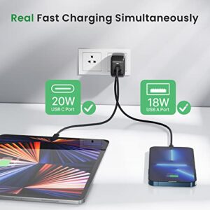 INVZI GaN USB C Charger 38W, Dual Port PPS Fast Charger with PD 20W USB-C and QC 18W USB-A Wall Charger with Foldable Plug for iPad Pro/Mini, iPhone 14 13 12 11 Pro Max, Pixel, Apple iWatch, AirPods