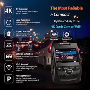 REXING V1 - 4K Ultra HD Car Dash Cam 2.4" LCD Screen, Wi-Fi, 170° Wide Angle Dashboard Camera Recorder with G-Sensor, WDR, Loop Recording, Supercapacitor, Mobile App, 256GB Supported