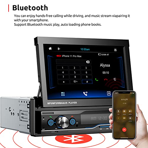 ESSGOO Car Stereo Single Din 7 Inch Flip Out Capacitive Touch Screen MP5 Player Car Radio Compatible with Apple CarPlay and Android Auto Support Bluetooth SWC Mirror Link FM Radio+Rearview Camera…