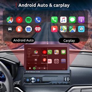 ESSGOO Car Stereo Single Din 7 Inch Flip Out Capacitive Touch Screen MP5 Player Car Radio Compatible with Apple CarPlay and Android Auto Support Bluetooth SWC Mirror Link FM Radio+Rearview Camera…