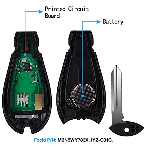 Keyless Entry Remote Control Key Fob for 2008-2020 Dodge Grand Caravan/Chrysler Town and Country（M3N5WY783X） Pack of 2