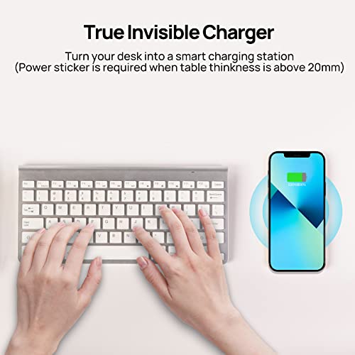 KPON Invisible Wireless Charger - 30mm Under Table Wireless Charger - Furniture Desk Wireless Charging Station for iPhone 14/13/12/11/X/8 and All Wireless Phones/Earbuds (with QC Adapter)-White