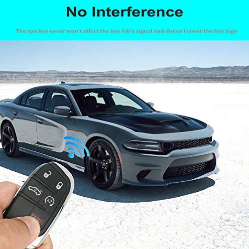 Soft TPU Key Fob Cover Case Fit for Jeep Compass Grand Cherokee Renegade Chrysler 200 300 Dodge Challenger Charger Durango Journey Fiat Accessories Remote Holder Skin Jacket Protector (Silver)