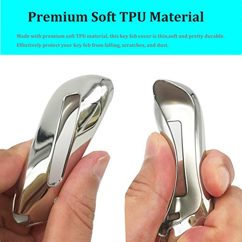 Soft TPU Key Fob Cover Case Fit for Jeep Compass Grand Cherokee Renegade Chrysler 200 300 Dodge Challenger Charger Durango Journey Fiat Accessories Remote Holder Skin Jacket Protector (Silver)