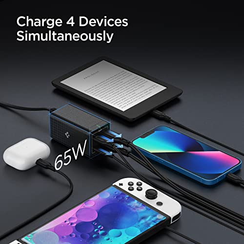 USB C Charger, Spigen 65W [GaN III] 4-Port USB C Charging Station, USB-C PD/USB-A Fast Charge Hub for MacBook iPad M2 M1 Pro Air iPhone Galaxy HP Dell XPS ASUS Chromebook USB-C Laptop Steam Deck