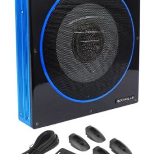 Rockville RW10CA 10" 800 Watt Slim Low Profile Active Powered Car Subwoofer Sub, Black