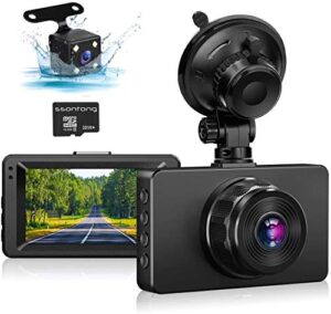 dash cam front and rear, dash camera for cars 1080p full hd dual dash cam 3″ ips screen in car camera front and rear night vision,170°wide angle motion detection parking monitor g-sensor(with sd card)