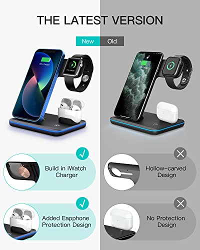 HERRBOL 3 in 1 Wireless Charger,Fast Wireless Charging Station for iPhone14 13 12 11/ Pro/XS/XR/X/SE/8/8 Plus,Wireless Charging Stand Compatible with Apple iWatch Series SE/7/6/5/4/3/2,AirPods/Pro