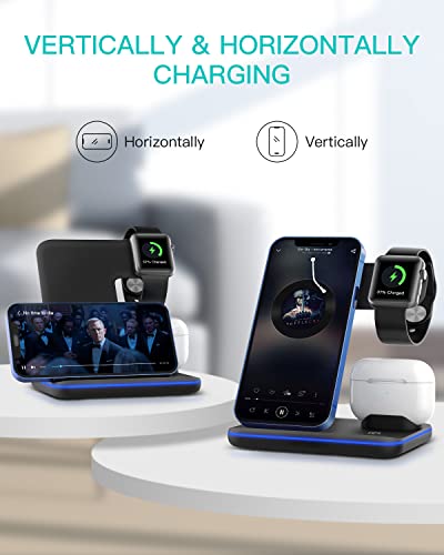 HERRBOL 3 in 1 Wireless Charger,Fast Wireless Charging Station for iPhone14 13 12 11/ Pro/XS/XR/X/SE/8/8 Plus,Wireless Charging Stand Compatible with Apple iWatch Series SE/7/6/5/4/3/2,AirPods/Pro