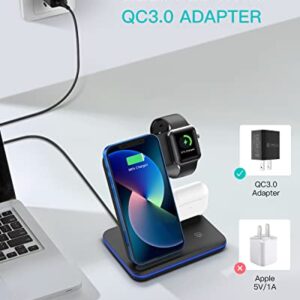 HERRBOL 3 in 1 Wireless Charger,Fast Wireless Charging Station for iPhone14 13 12 11/ Pro/XS/XR/X/SE/8/8 Plus,Wireless Charging Stand Compatible with Apple iWatch Series SE/7/6/5/4/3/2,AirPods/Pro