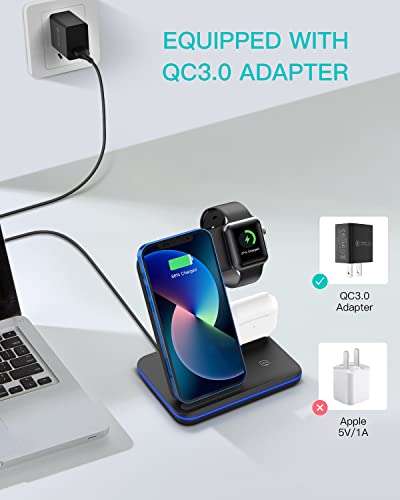 HERRBOL 3 in 1 Wireless Charger,Fast Wireless Charging Station for iPhone14 13 12 11/ Pro/XS/XR/X/SE/8/8 Plus,Wireless Charging Stand Compatible with Apple iWatch Series SE/7/6/5/4/3/2,AirPods/Pro