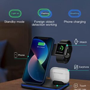 HERRBOL 3 in 1 Wireless Charger,Fast Wireless Charging Station for iPhone14 13 12 11/ Pro/XS/XR/X/SE/8/8 Plus,Wireless Charging Stand Compatible with Apple iWatch Series SE/7/6/5/4/3/2,AirPods/Pro