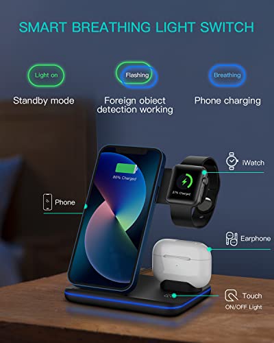 HERRBOL 3 in 1 Wireless Charger,Fast Wireless Charging Station for iPhone14 13 12 11/ Pro/XS/XR/X/SE/8/8 Plus,Wireless Charging Stand Compatible with Apple iWatch Series SE/7/6/5/4/3/2,AirPods/Pro