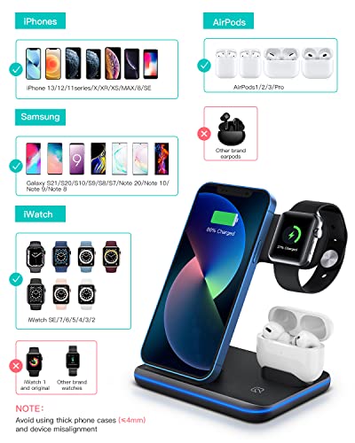 HERRBOL 3 in 1 Wireless Charger,Fast Wireless Charging Station for iPhone14 13 12 11/ Pro/XS/XR/X/SE/8/8 Plus,Wireless Charging Stand Compatible with Apple iWatch Series SE/7/6/5/4/3/2,AirPods/Pro