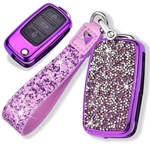 royalfox(tm) 3 buttons 3d bling flip folding remote key fob case cover for vw volkswagen mk6 bora jetta gti passat golf tiguan touareg beetle passat,skoda fabia octavia superb (purple)