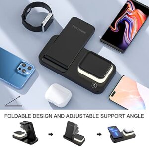 Wireless Charging Station Compatible with Apple iWatch8/Ultra/7/SE/6/5/4/3/2, 3 in 1 Wireless Charger Nightlight for Airpods 2/3/Pro iPhone 14 Plus/13/12/Pro MAX/Mini/11/XS/XR/8 and Samsung(Black)