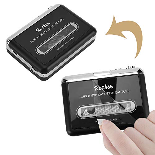 Reshow Cassette Player – Portable Tape Player Captures MP3 Audio Music via USB – Compatible with Laptops and Personal Computers – Convert Walkman Tape Cassettes to iPod Format (Black)