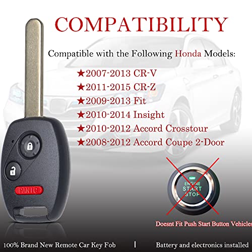 Key Fob Remote Replacement Fits Honda CR-V 2007 2008 2009 2010 2011 2012 2013/CR-Z 2007- 2014 2015/Fit/Insight/Accord Coupe/Crosstour MLBHLIK-1T Keyless Entry Remote Control 35111-SWA-306