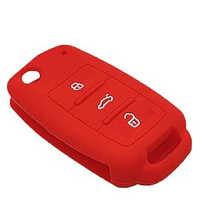 LemSa 2Pcs Keyless Entry Remote Car Flip Key Fob Outer Shell Cover Soft Rubber Protective Case for VW Volkswagen Jetta GTI Passat Golf Tiguan Touareg Beetle, Red+Blue