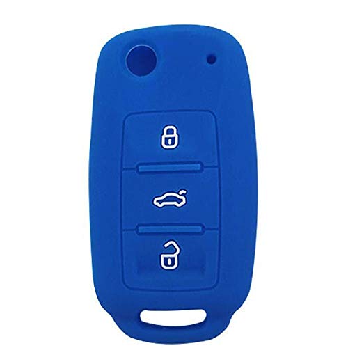 LemSa 2Pcs Keyless Entry Remote Car Flip Key Fob Outer Shell Cover Soft Rubber Protective Case for VW Volkswagen Jetta GTI Passat Golf Tiguan Touareg Beetle, Red+Blue