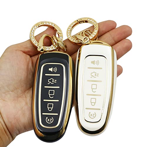 2 pcs for Ford Lincoln Key Fob Cover for Ford C-Max Edge Escape Expedition Explorer Flex Focus Taurus Lincoln MKS MKT MKX Navigator TPU Remote Key Case Soft and Durable (White Black)