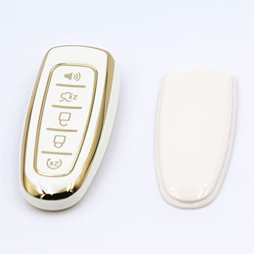 2 pcs for Ford Lincoln Key Fob Cover for Ford C-Max Edge Escape Expedition Explorer Flex Focus Taurus Lincoln MKS MKT MKX Navigator TPU Remote Key Case Soft and Durable (White Black)