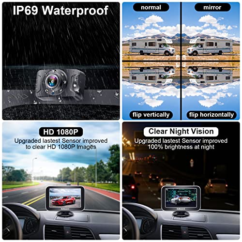 DoHonest Wireless Backup Camera HD 1080P 5“ Split Screen Monitor System for Truck Car Camper Small RV Bluetooth Rear View Cam 2.4G Stable Digital Signal Two Channels Night Vision Waterproof V25