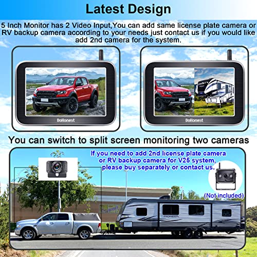 DoHonest Wireless Backup Camera HD 1080P 5“ Split Screen Monitor System for Truck Car Camper Small RV Bluetooth Rear View Cam 2.4G Stable Digital Signal Two Channels Night Vision Waterproof V25