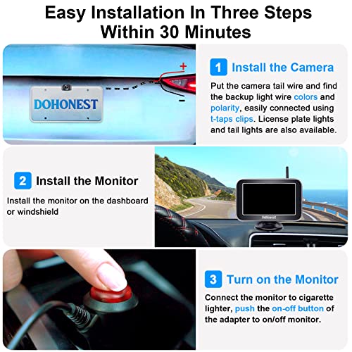 DoHonest Wireless Backup Camera HD 1080P 5“ Split Screen Monitor System for Truck Car Camper Small RV Bluetooth Rear View Cam 2.4G Stable Digital Signal Two Channels Night Vision Waterproof V25