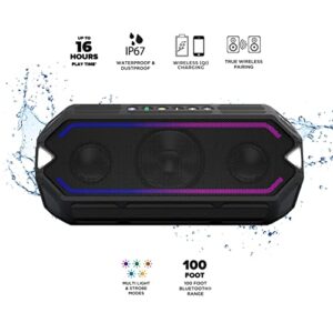 Altec Lansing HydraBoom Bluetooth Speakers, USB Type-C Rechargeable Waterproof Portable Speaker Wireless Phone Charget, Stereo Speaker with LED Lights, Floats in Water, 16 Hour Playtime (Black)