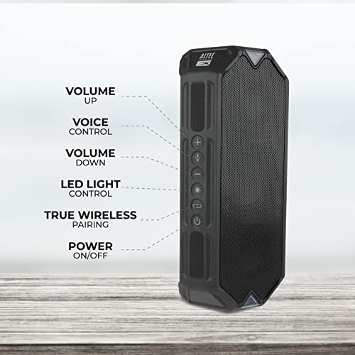 Altec Lansing HydraBoom Bluetooth Speakers, USB Type-C Rechargeable Waterproof Portable Speaker Wireless Phone Charget, Stereo Speaker with LED Lights, Floats in Water, 16 Hour Playtime (Black)