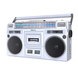 retro boombox cassette player am/fm shortwave radio, portable cassette tape player recorder, wireless streaming, usb/micro sd slots guitar/aux in, convert cassettes to usb classic 80s style (silver-s)